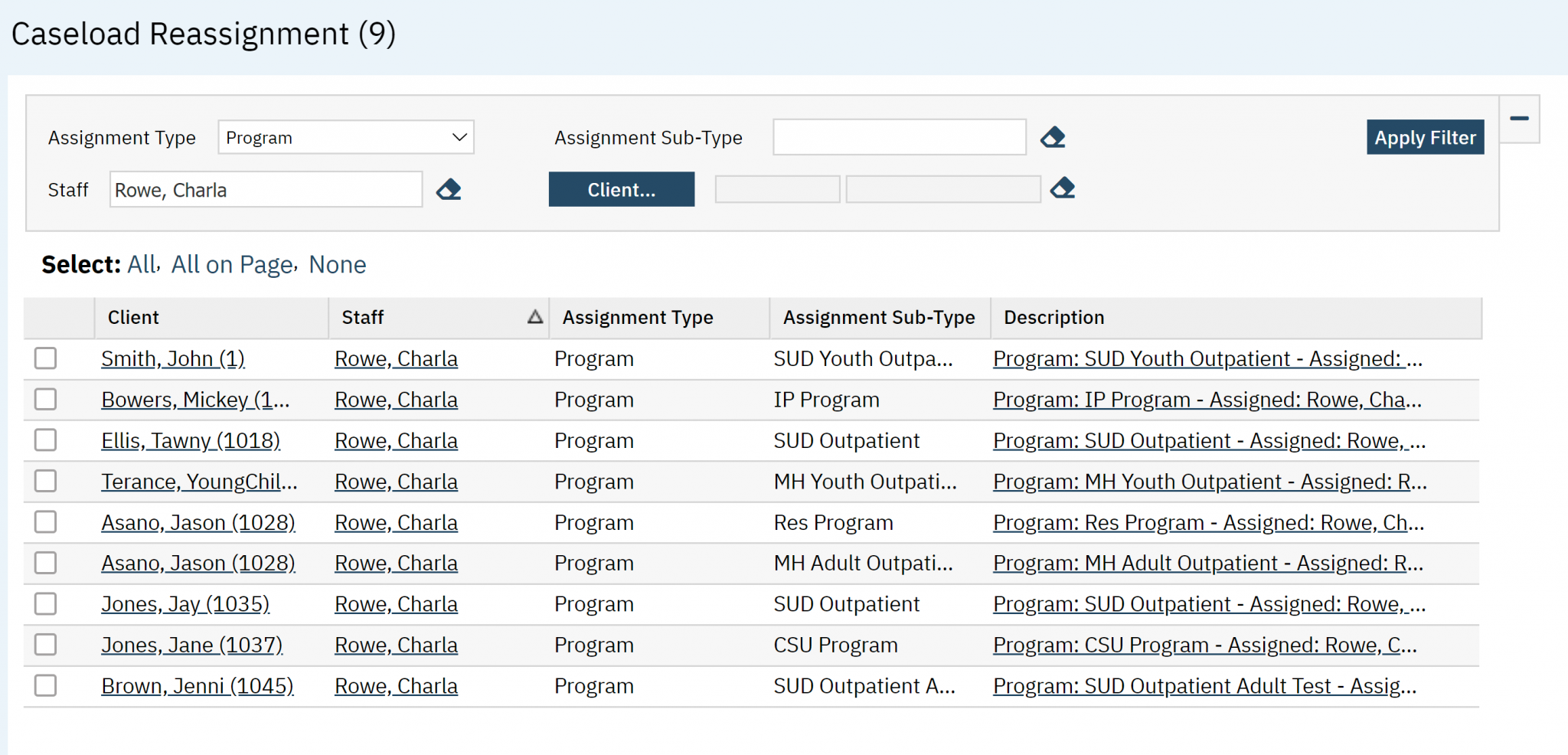Caseload Reassignment (My Office) List Page - 2023 CalMHSA