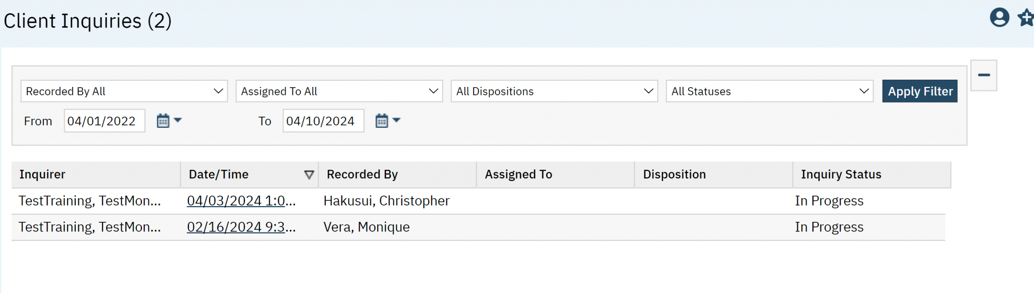 Client Inquiries (Client) List Page - 2023 CalMHSA