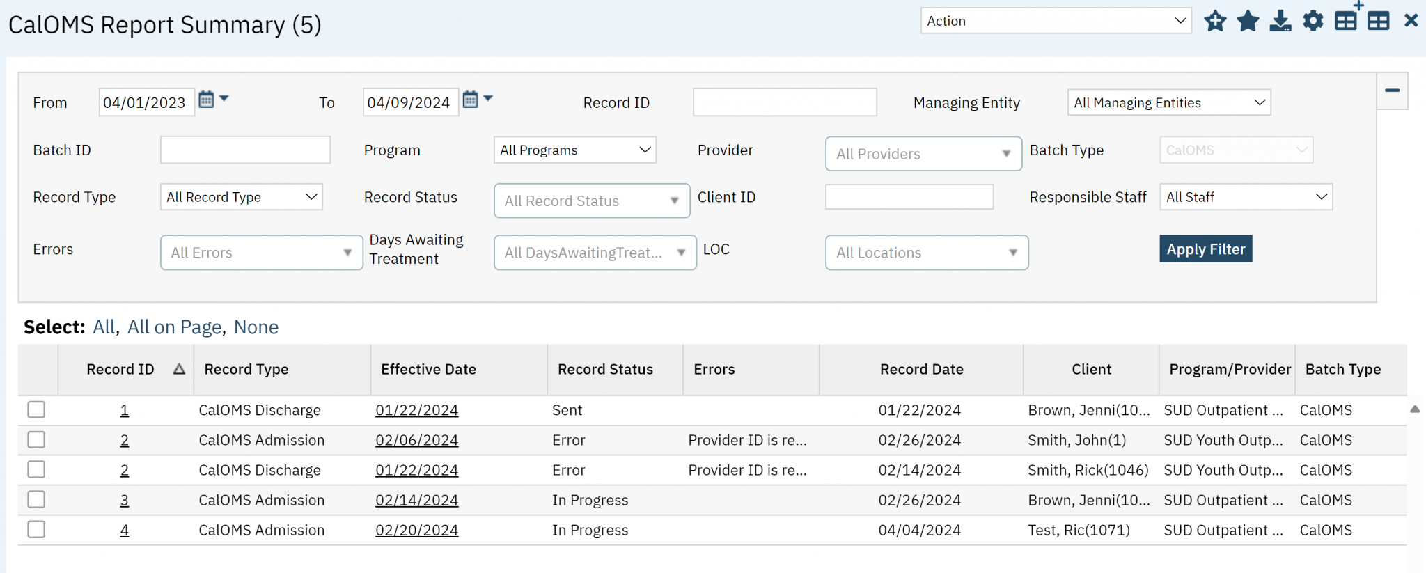CalOMS Report Summary (My Office) List Page - 2023 CalMHSA
