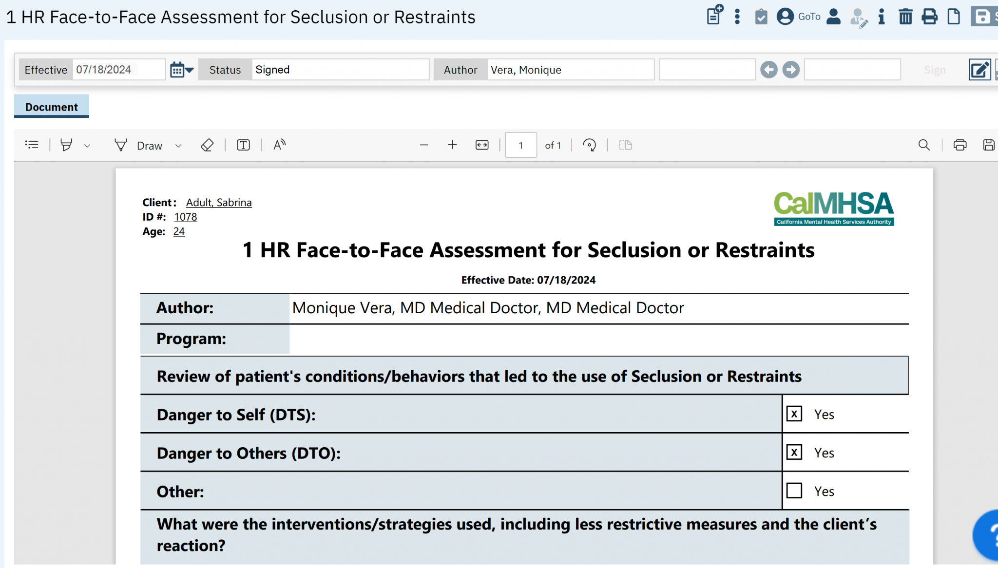 How to Document a 1 Hour Face-to-Face Assessment for Seclusion or Restraints - 2023 CalMHSA
