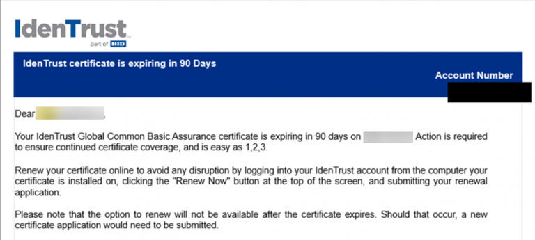 IdenTrust Certificate Expiring Notification - 2023 CalMHSA